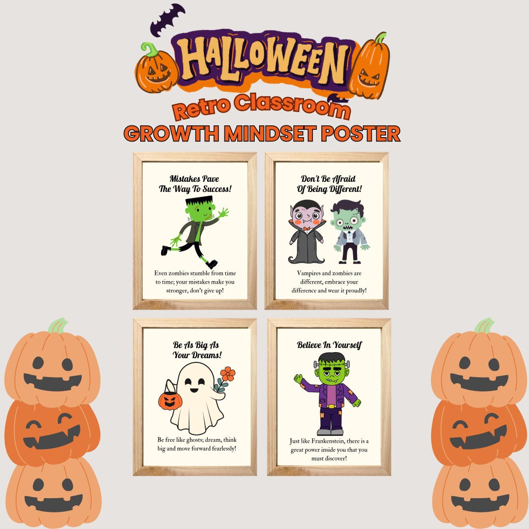 Halloween Themed Growth Mindset Poster V3, Sweet and Spooky Classroom ...