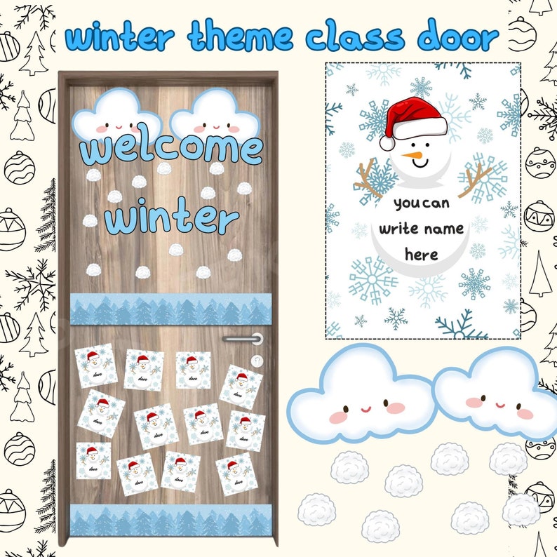 Winter Theme Classroom Door Display Back to School Decor Kit Bulletin ...