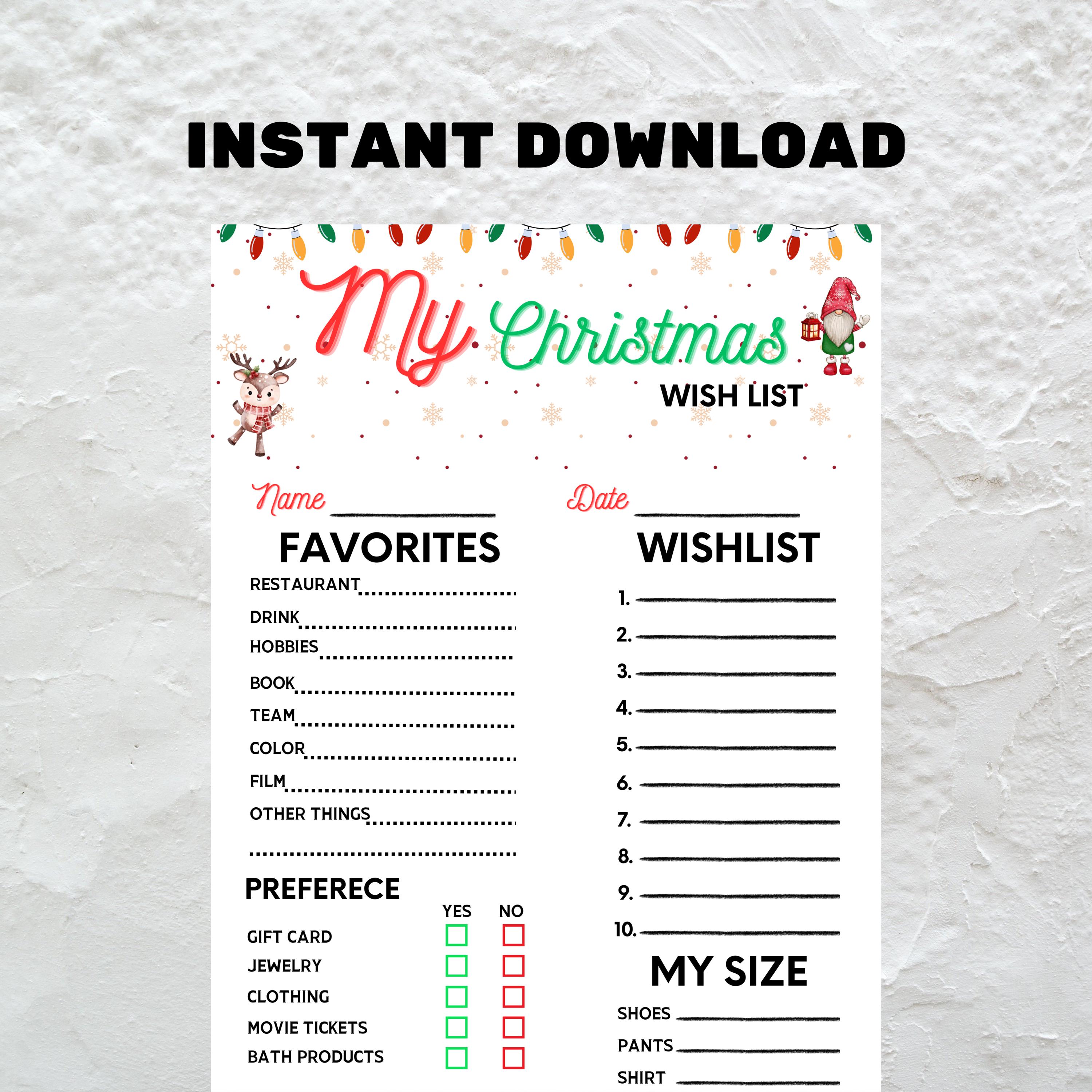 Christmas Wishlist & Preference Sheet, Secret Santa Organizer, Gift ...