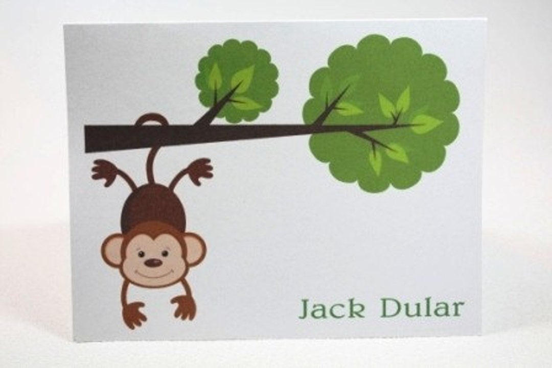 Monkey Hanging From a Tree Personalized Stationery (set of 10 Folded ...