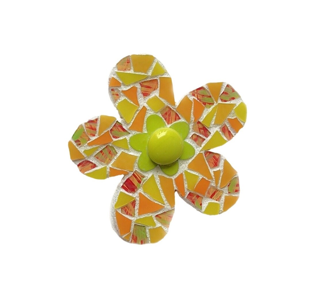 Large Mosaic Flower Magnet, Flower Mosaic Magnet, Orange Yellow Green ...
