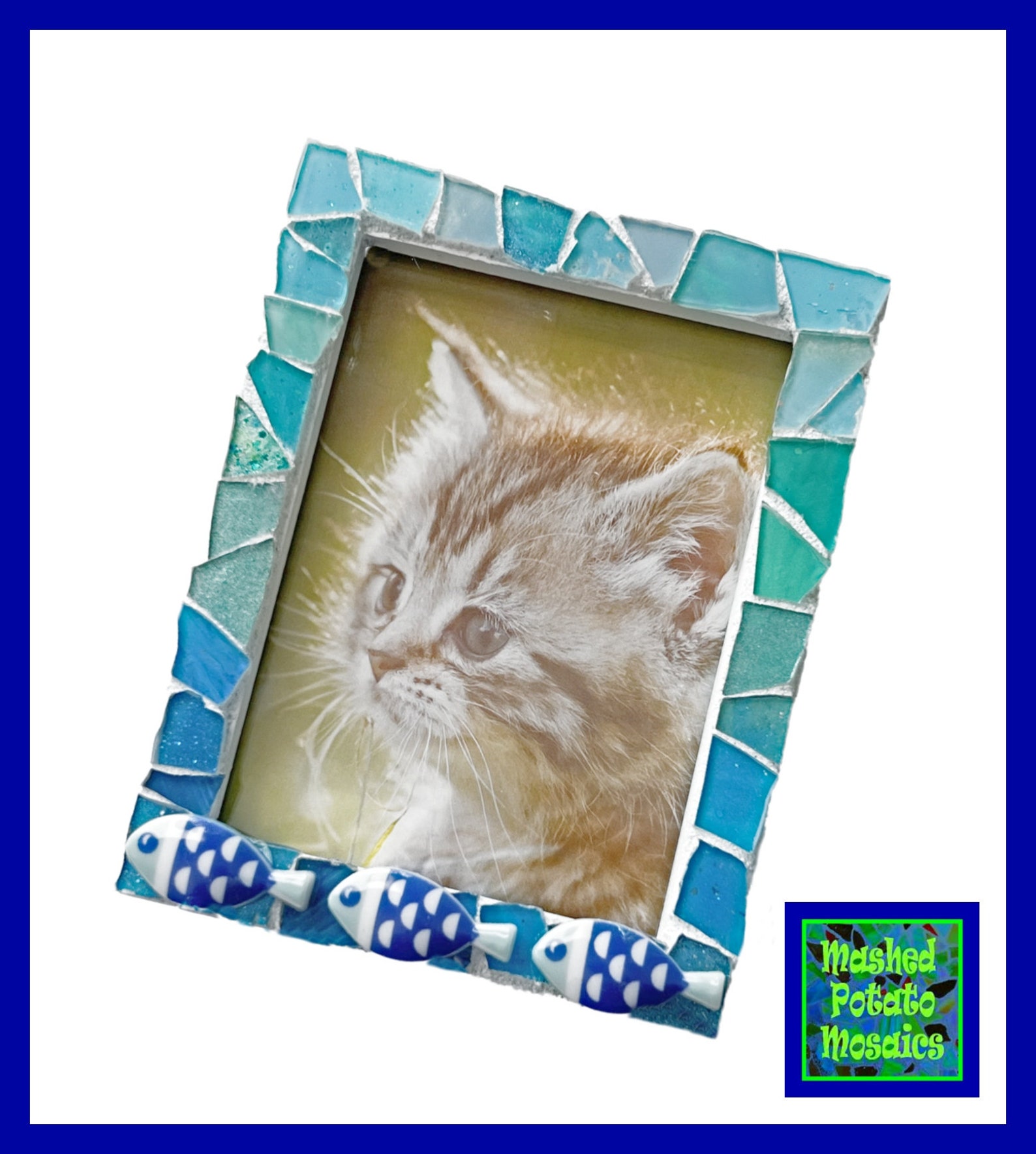 Blue Aqua Mosaic Fish Picture Frame, Beach House Frame, Mosaic Photo ...