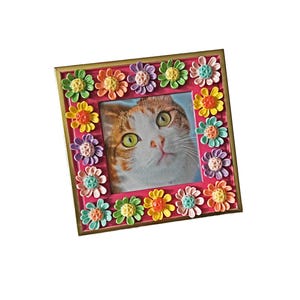 Multi Colored Flower Frame, 4x4 Square Frame, Orange Blue Yellow Purple ...
