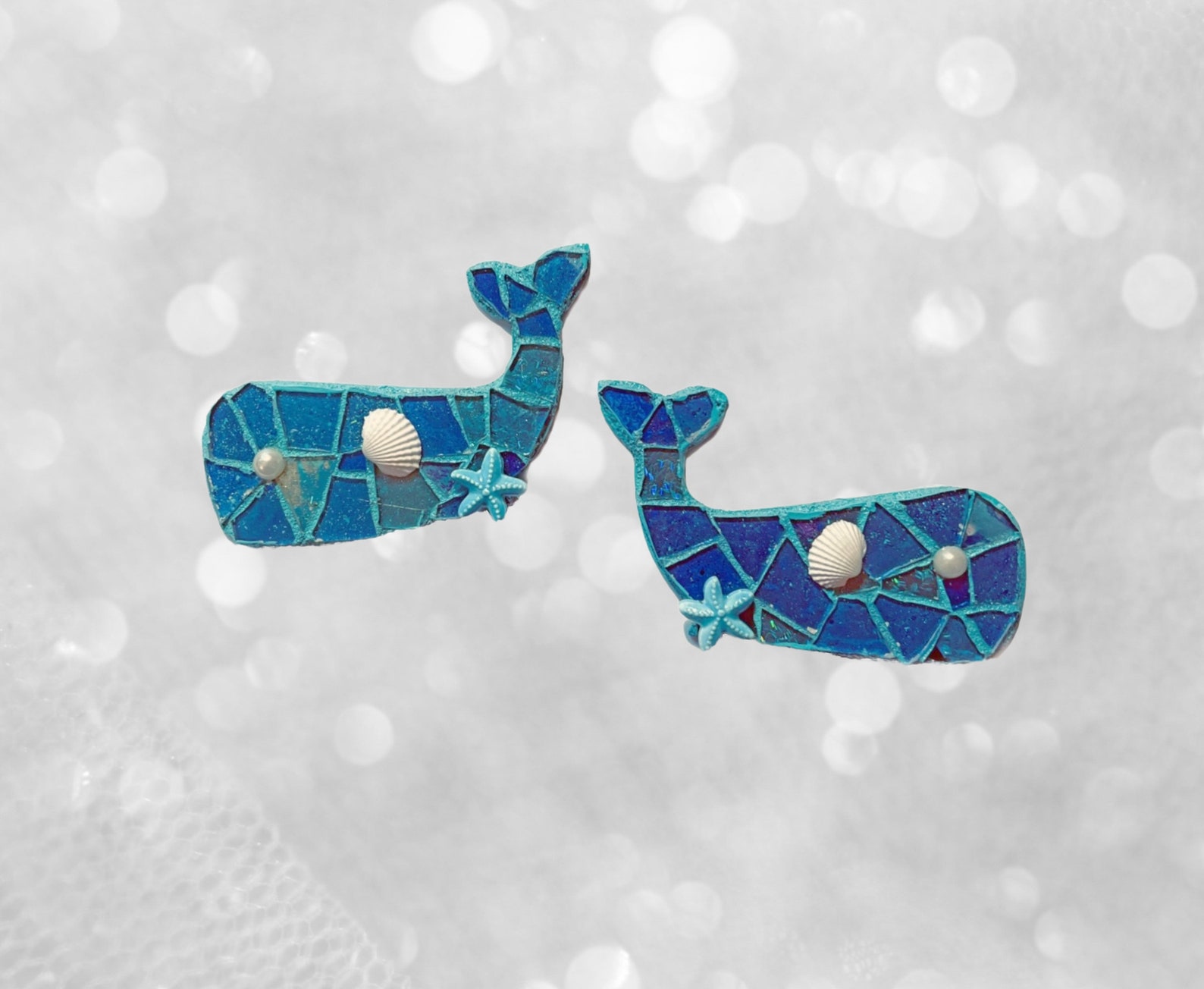 Blue Whales Magnet Set, Two Mosaic Whale Magnets, Blue Whale Mosaic ...