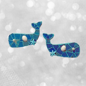 Blue Whales Magnet Set, Two Mosaic Whale Magnets, Blue Whale Mosaic ...