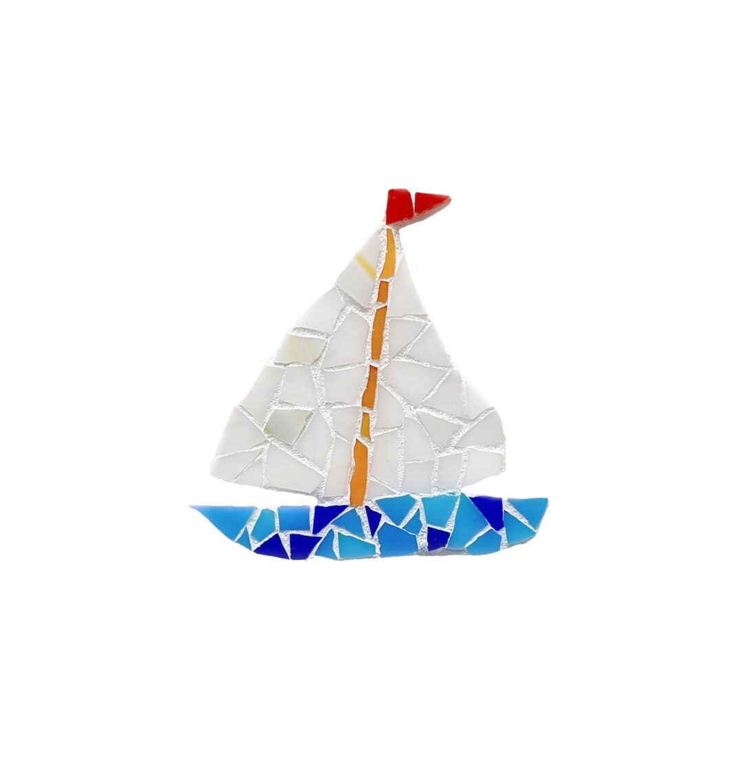 Large Mosaic Sailboat Magnet, Sailboat Mosaic Magnet, Blue White Mosaic ...