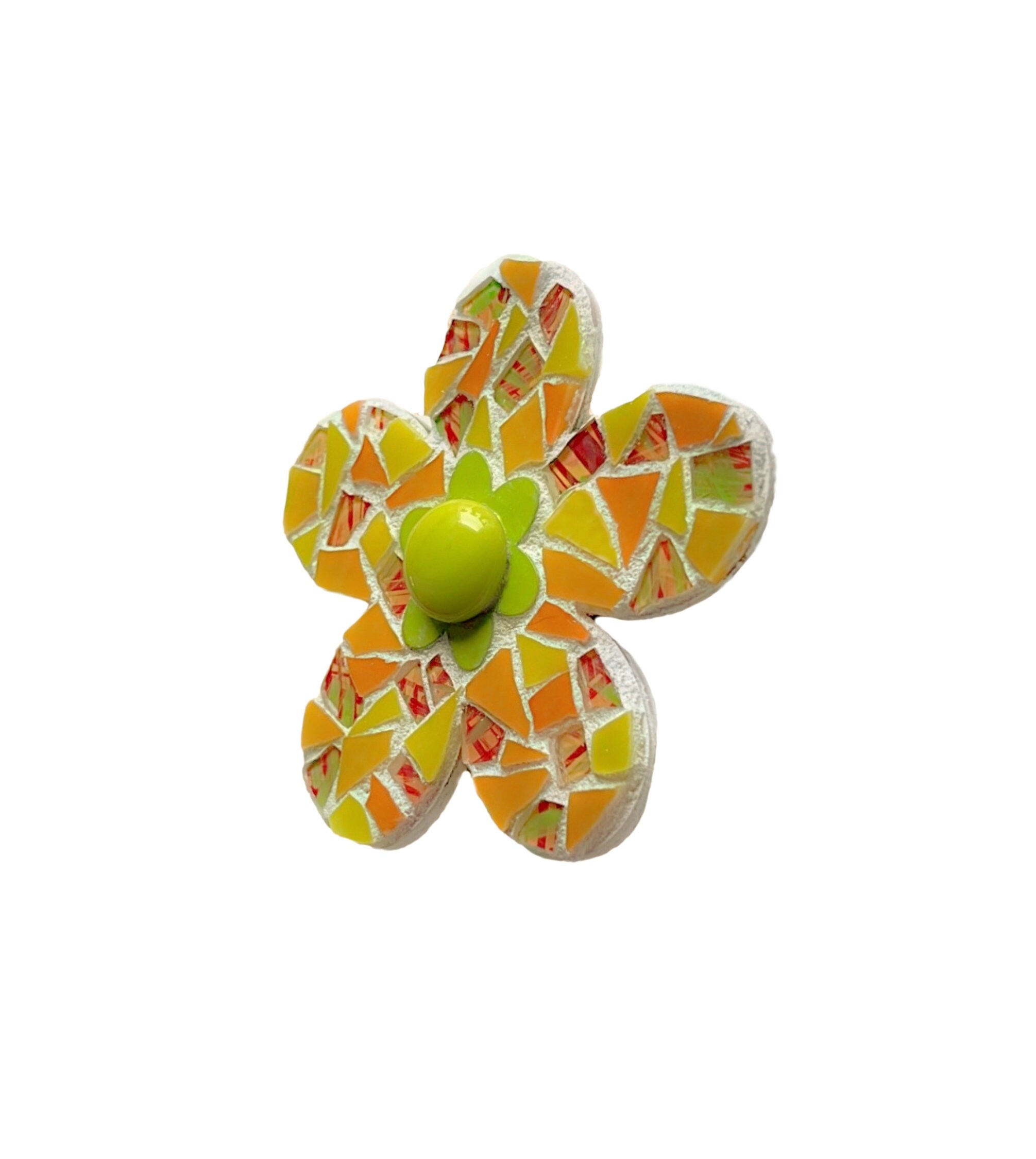 Large Mosaic Flower Magnet, Flower Mosaic Magnet, Orange Yellow Green ...
