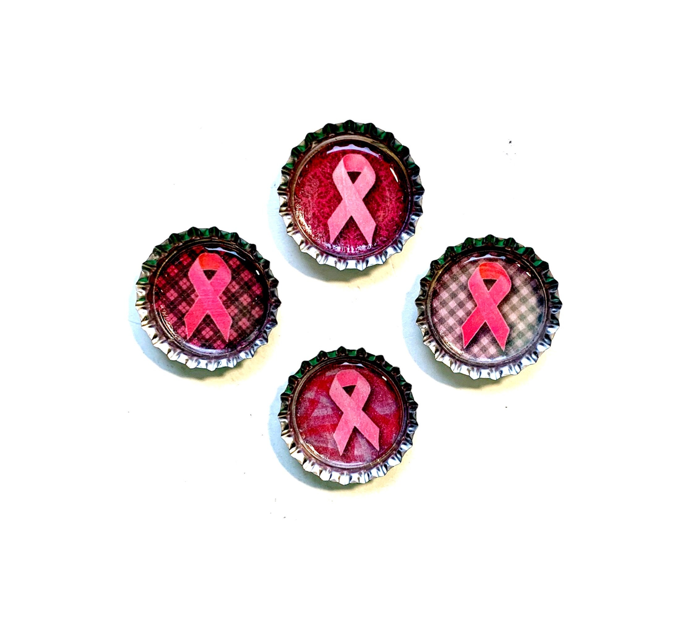 Pink Ribbon Bottle Top Magnet Set FOUR Pink Ribbon - Etsy