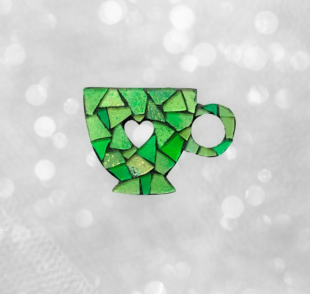 Green Tea Cup Magnet, Mosaic Green Tea Cup Magnet, Glitter Green Coffee ...