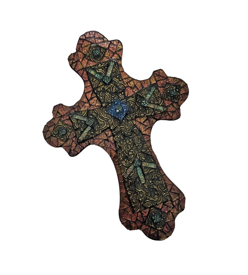 Stunning Mosaic Wall Cross, Bronze Gold Black Mosaic Cross, Mosaic ...