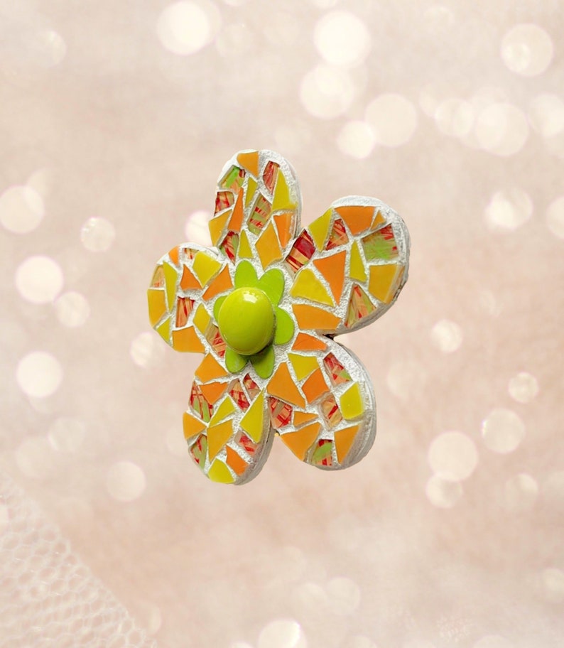 Large Mosaic Flower Magnet, Flower Mosaic Magnet, Orange Yellow Green ...