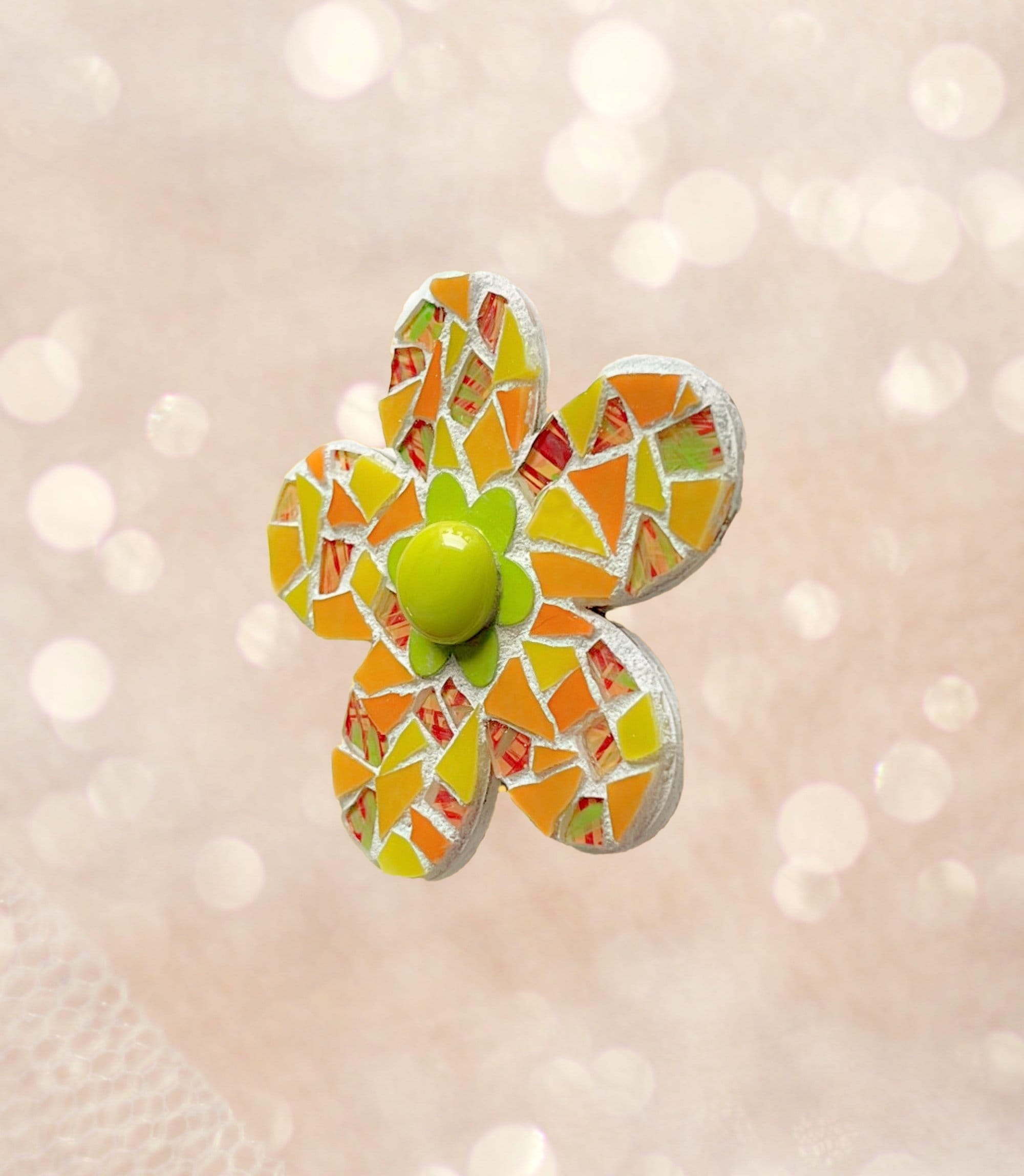 Large Mosaic Flower Magnet, Flower Mosaic Magnet, Orange Yellow Green ...