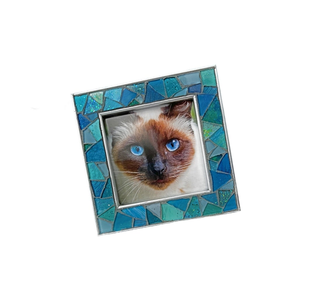 Aqua Blue Silver Glitter Glass Mosaic Frame, 4x4 Square Photo Aqua ...