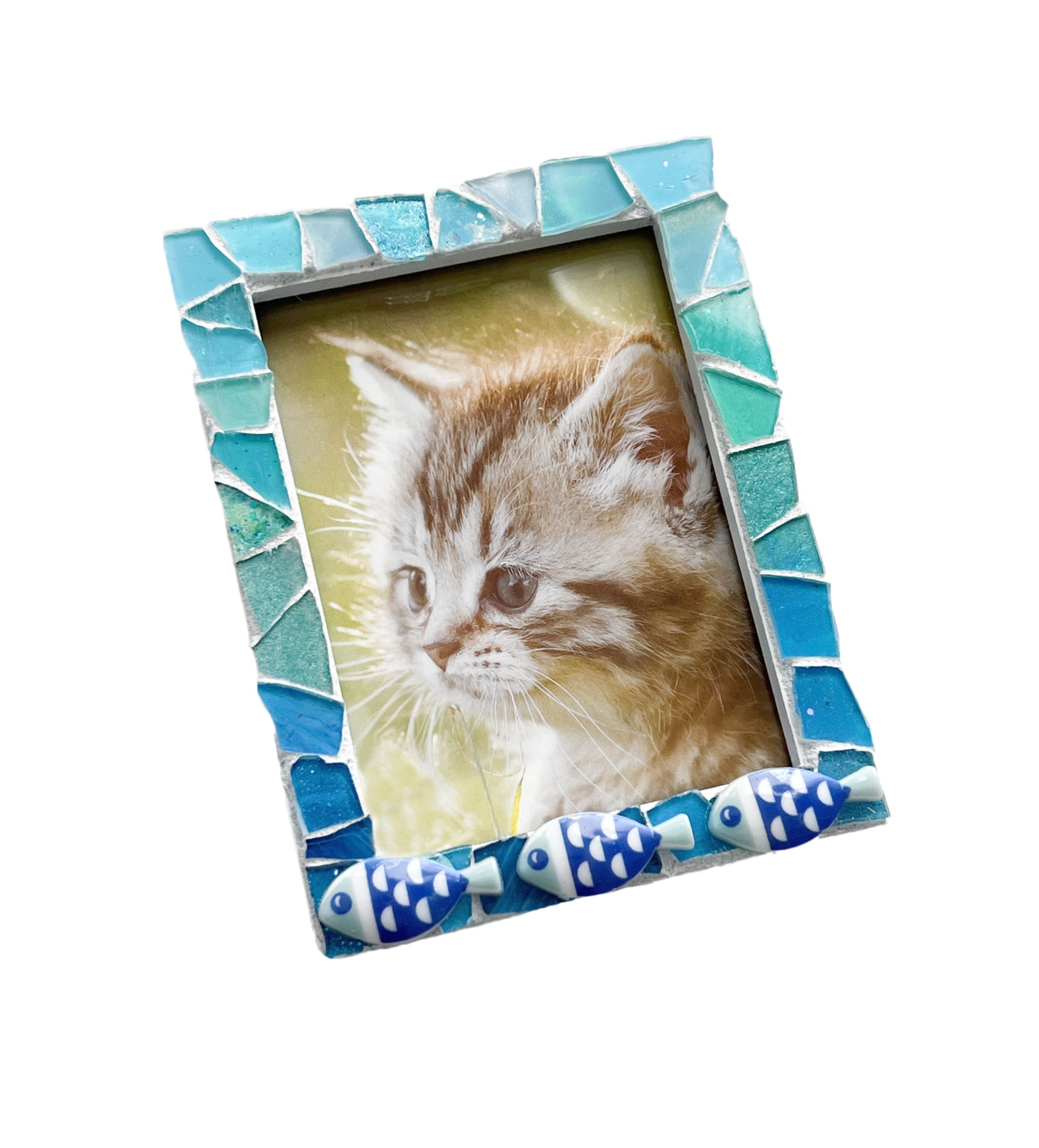 Blue Aqua Mosaic Fish Picture Frame, Beach House Frame, Mosaic Photo ...