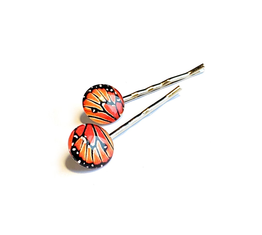 Monarch Butterfly Hair Clip Set, TWO Monarch Wing Hair Pins, Set of Two ...