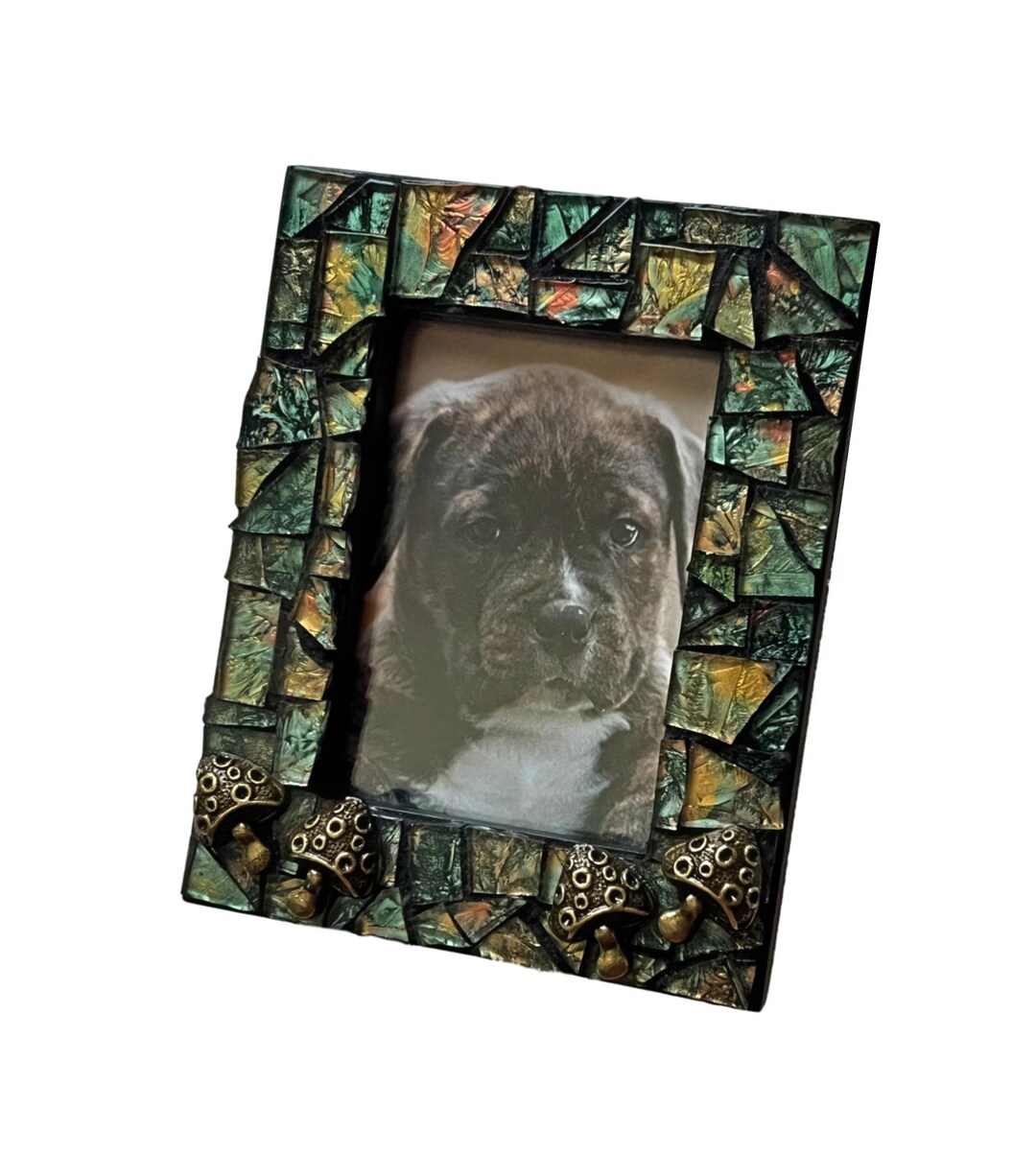 Green Gray Bronze Mosaic Mushroom Frame, Green Bronze Mushrooms Frame ...