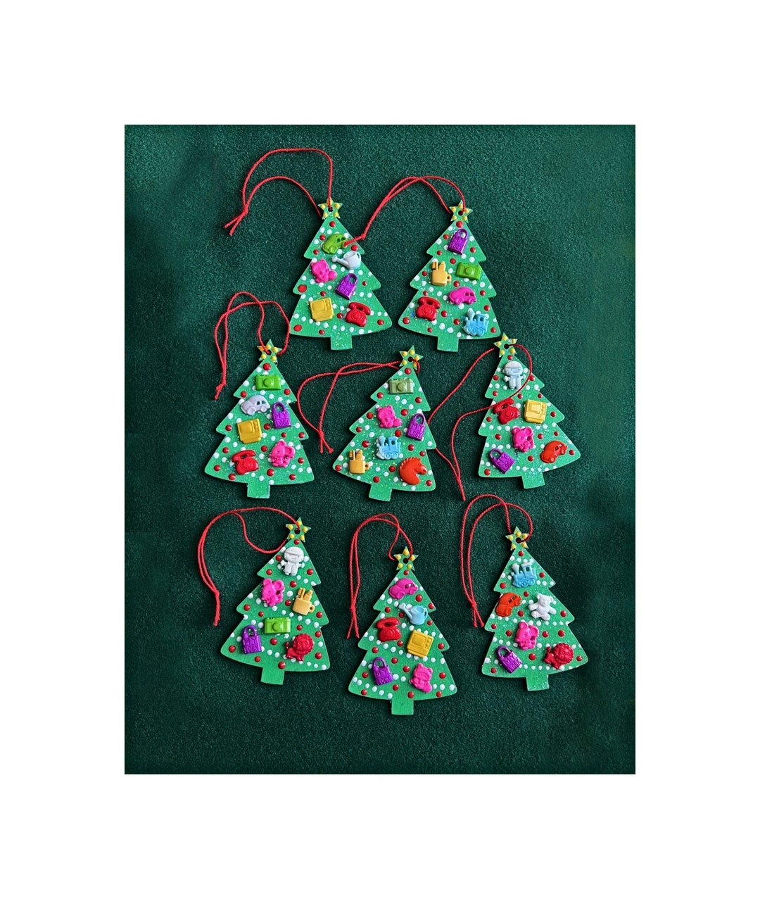 ONE Christmas Tree Ornaments, Vintage Button Christmas Tree Shaped ...