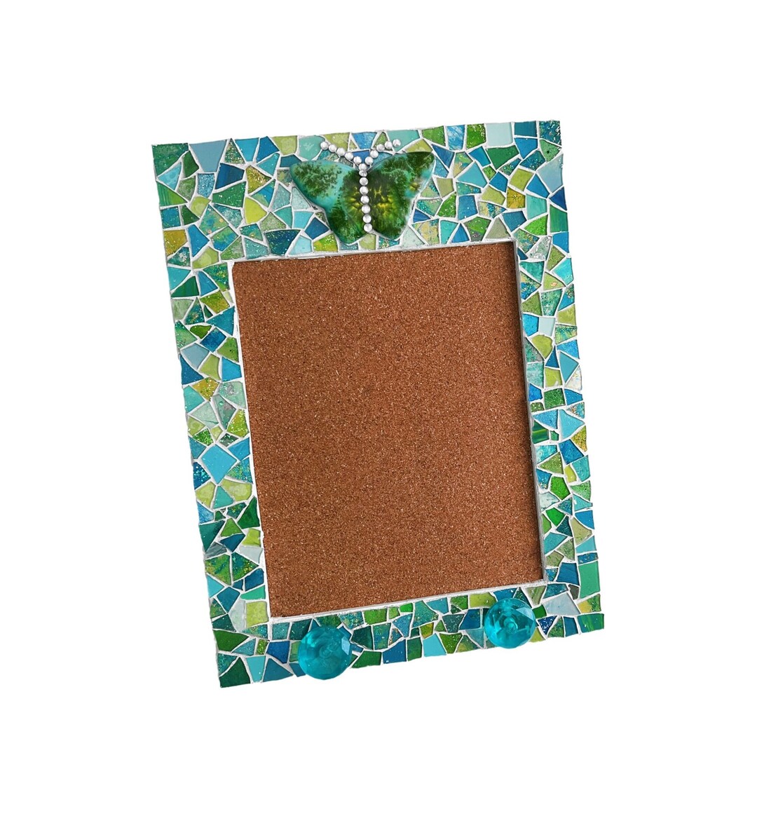 Butterfly Mosaic Cork Board With Pegs, Blue Green Glittery Glimmery ...