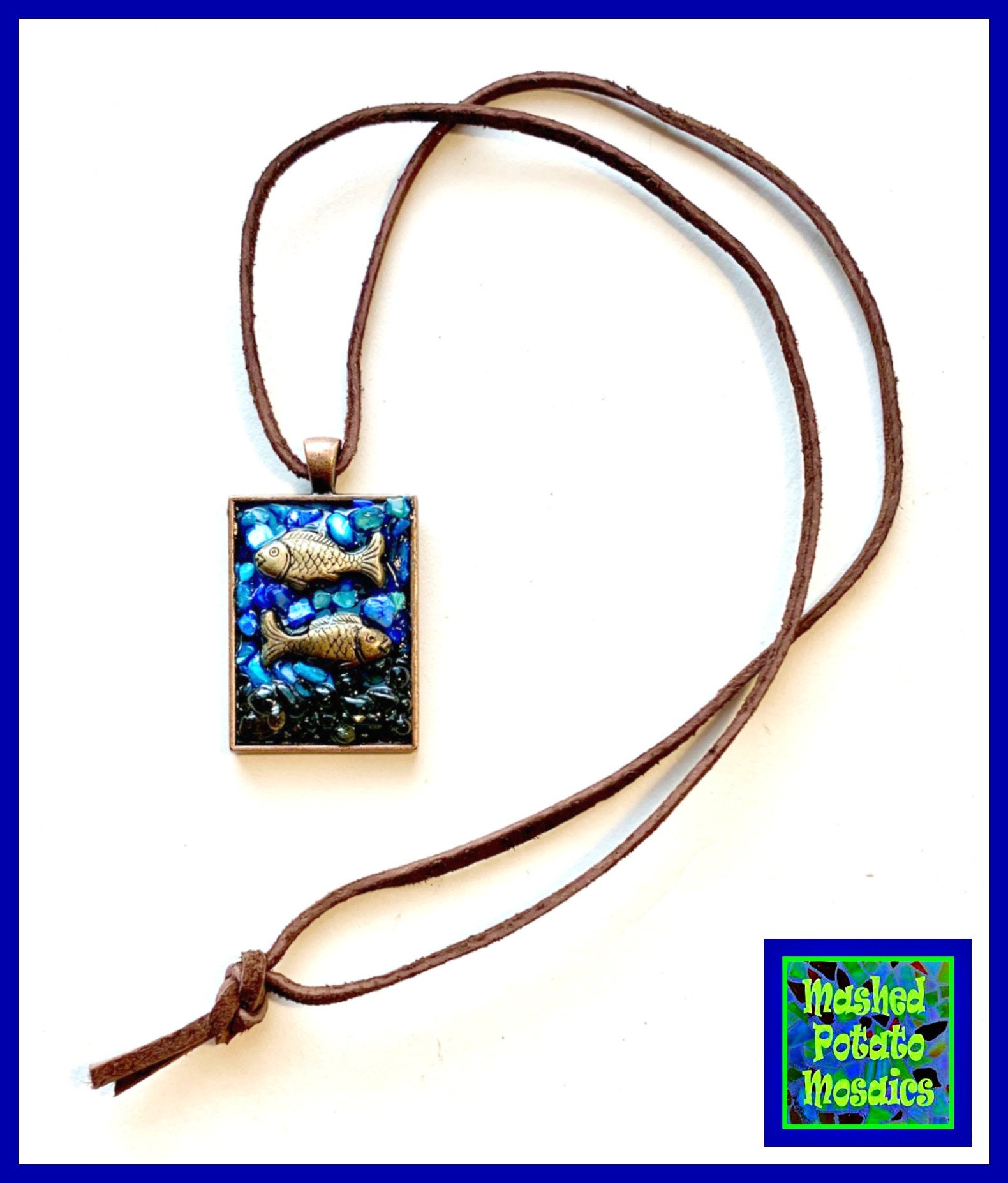 Fish Pendant, Pisces Mosaic Pendant, Blue Copper Fish Mosaic Pendant on ...