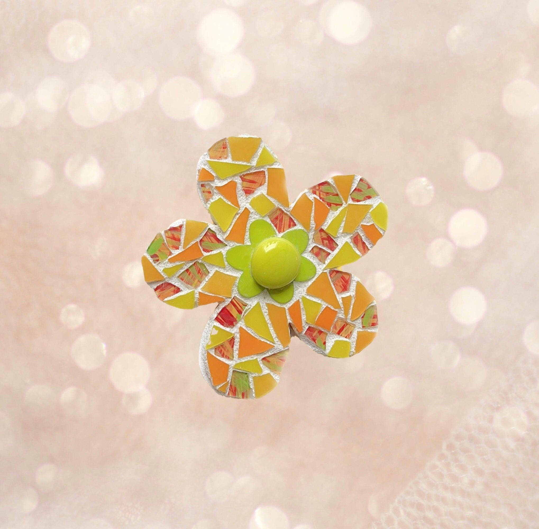 Large Mosaic Flower Magnet, Flower Mosaic Magnet, Orange Yellow Green ...