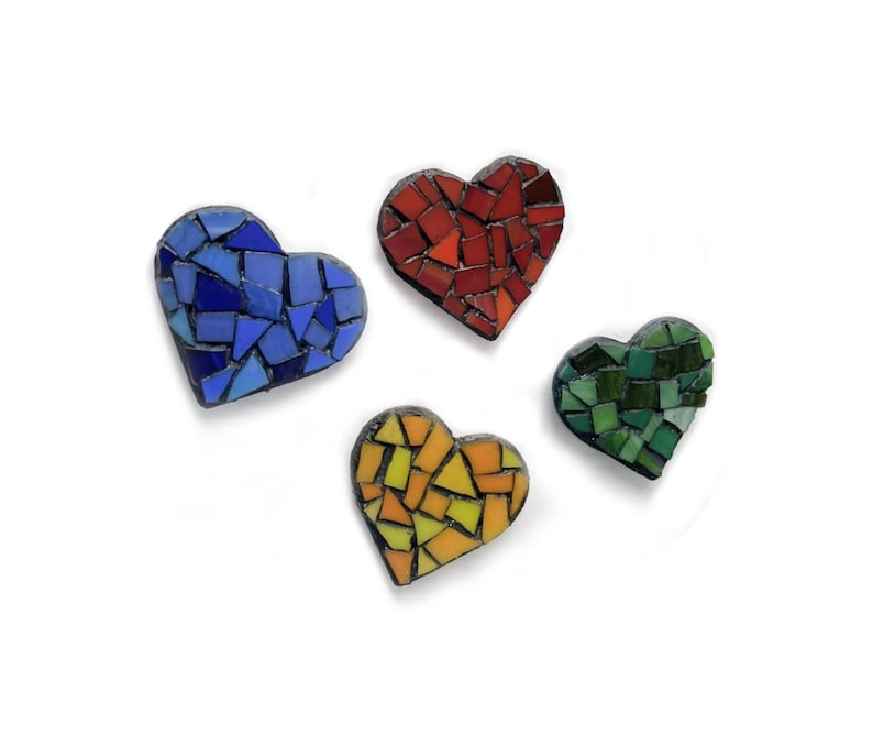 Mosaic Hearts Magnet Set FOUR Mosaic Heart Magnets 4 Heart - Etsy