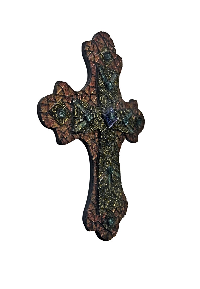 Stunning Mosaic Wall Cross, Bronze Gold Black Mosaic Cross, Mosaic ...