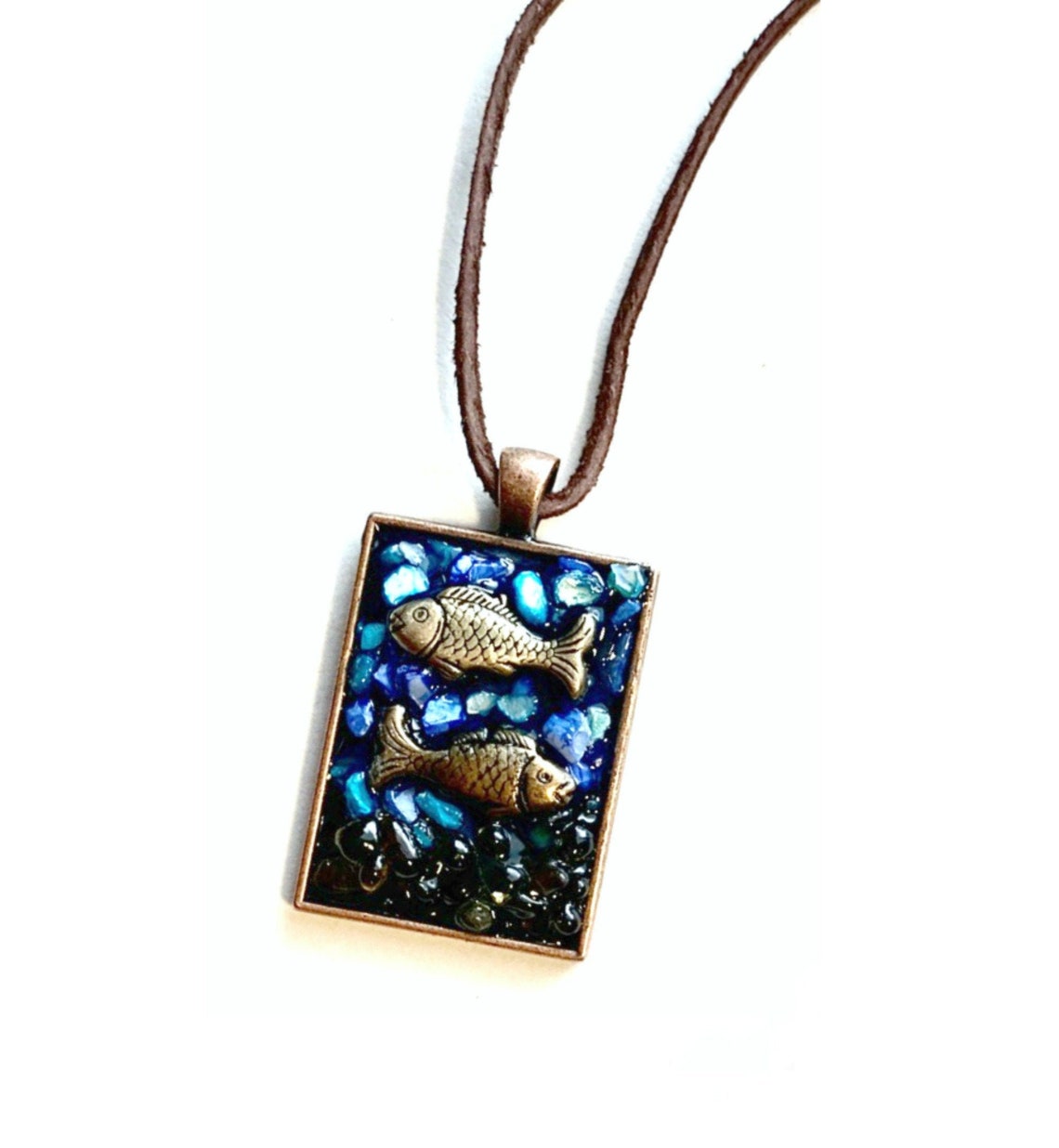 Fish Pendant Pisces Mosaic Pendant Blue Copper Fish Mosaic - Etsy