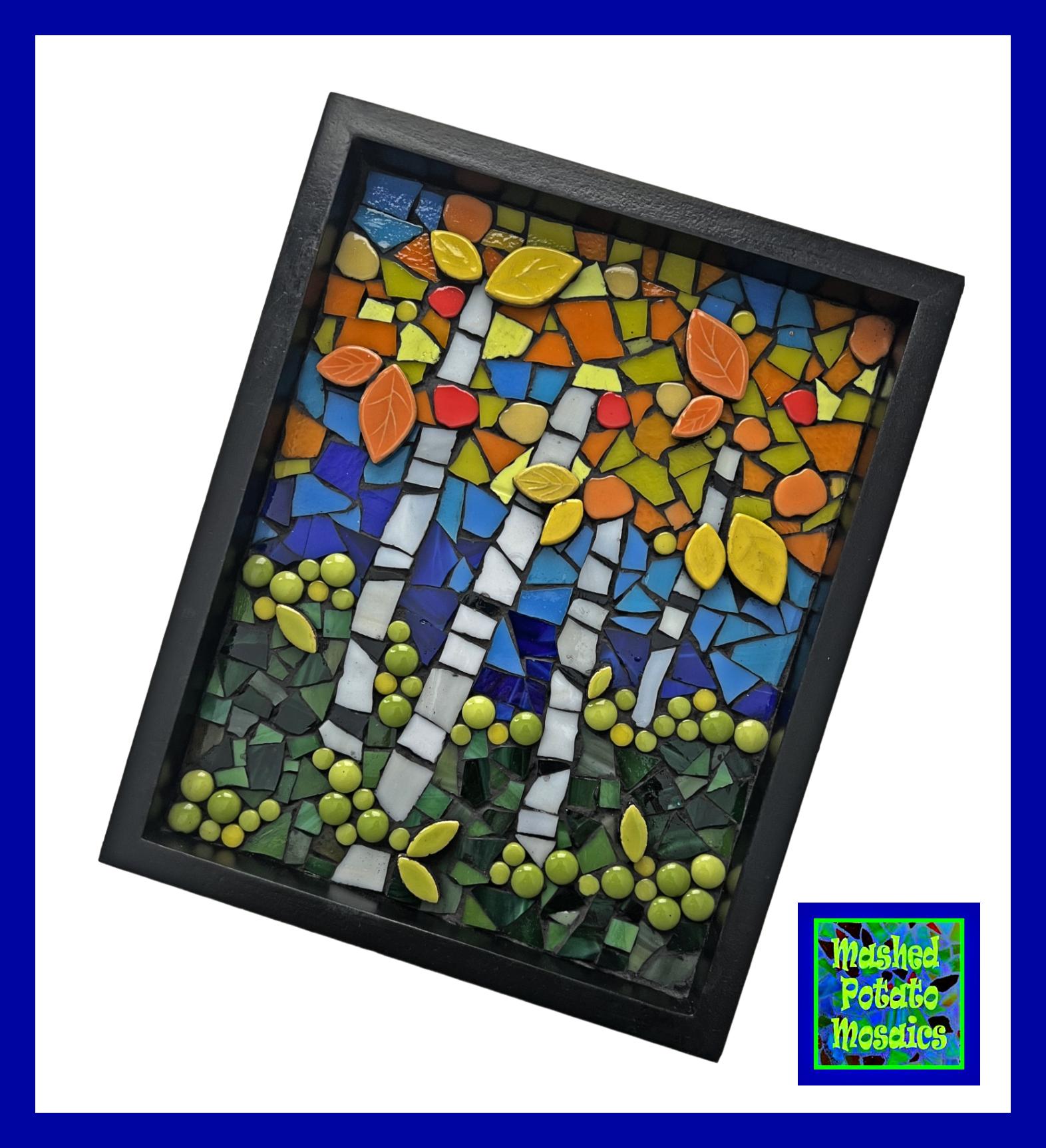 Framed Birch Meadow Trees Mosaic Art, Framed Mosaic Landscape Art ...