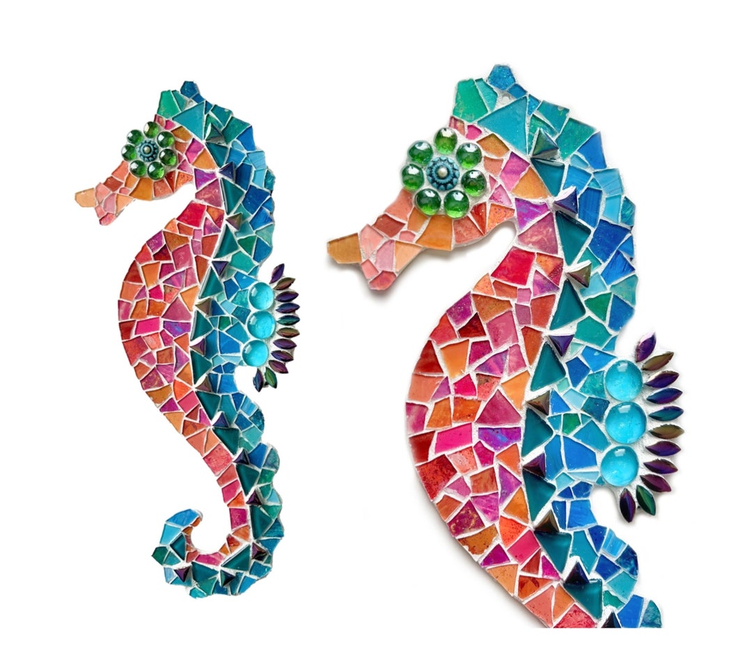 Mosaic Seahorse Art, Mixed Media Seahorse Wall Decor, Glimmer Glitter ...