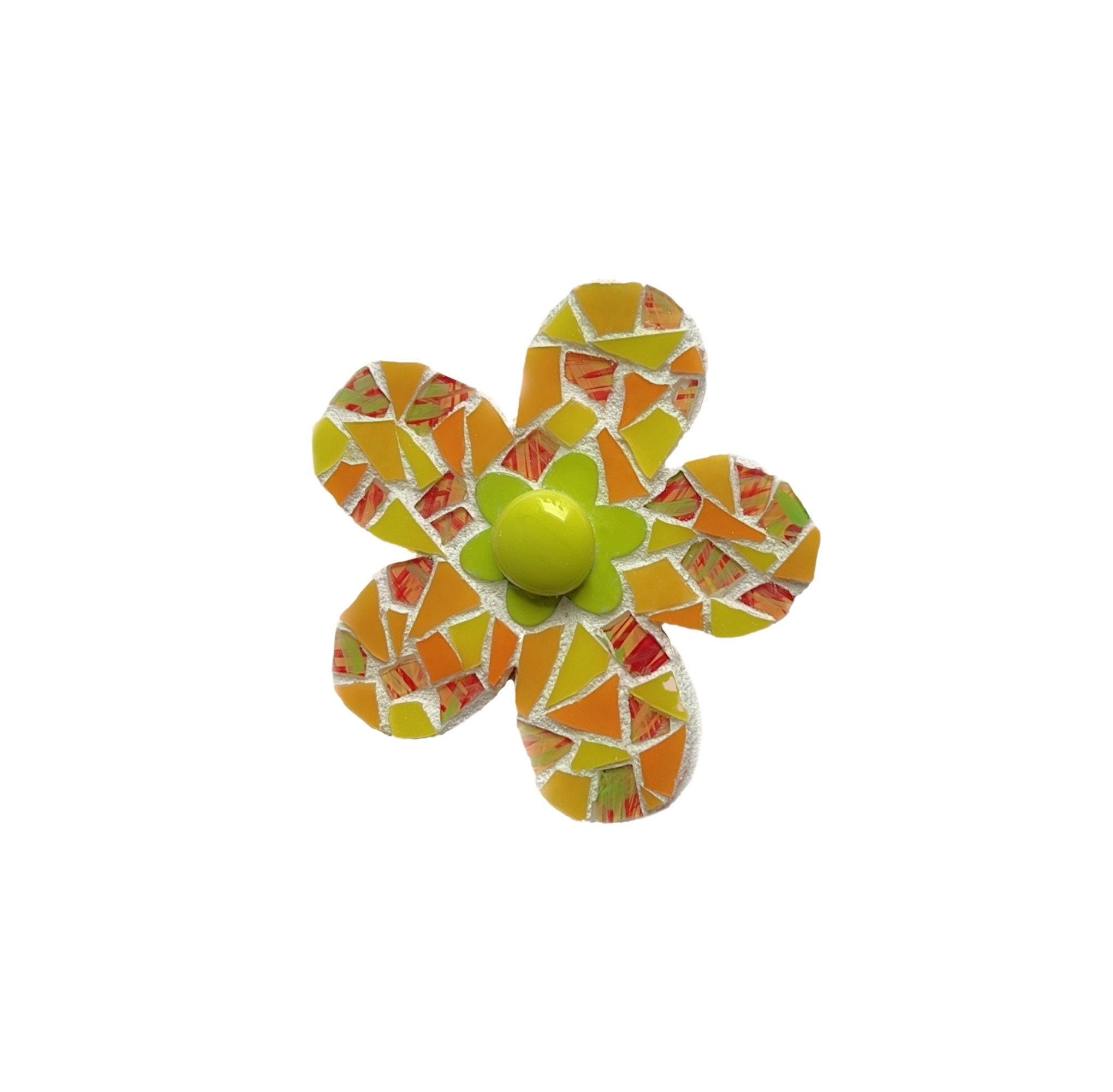 Large Mosaic Flower Magnet, Flower Mosaic Magnet, Orange Yellow Green ...