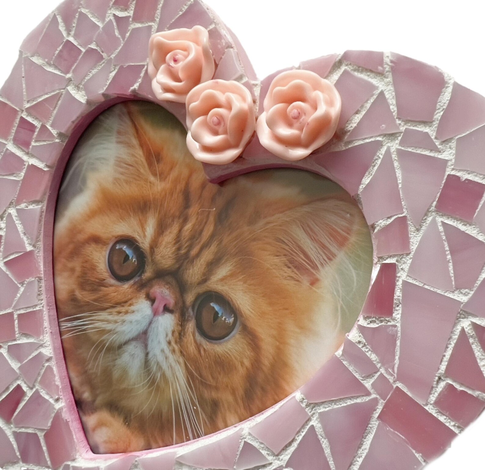 Pink Heart Shaped Frame With Roses, Mosaic Heart Frame, Handmade ...
