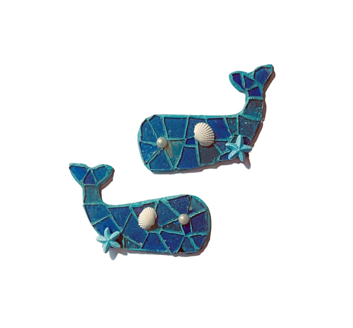Blue Whales Magnet Set Two Mosaic Whale Magnets Blue Whale - Etsy