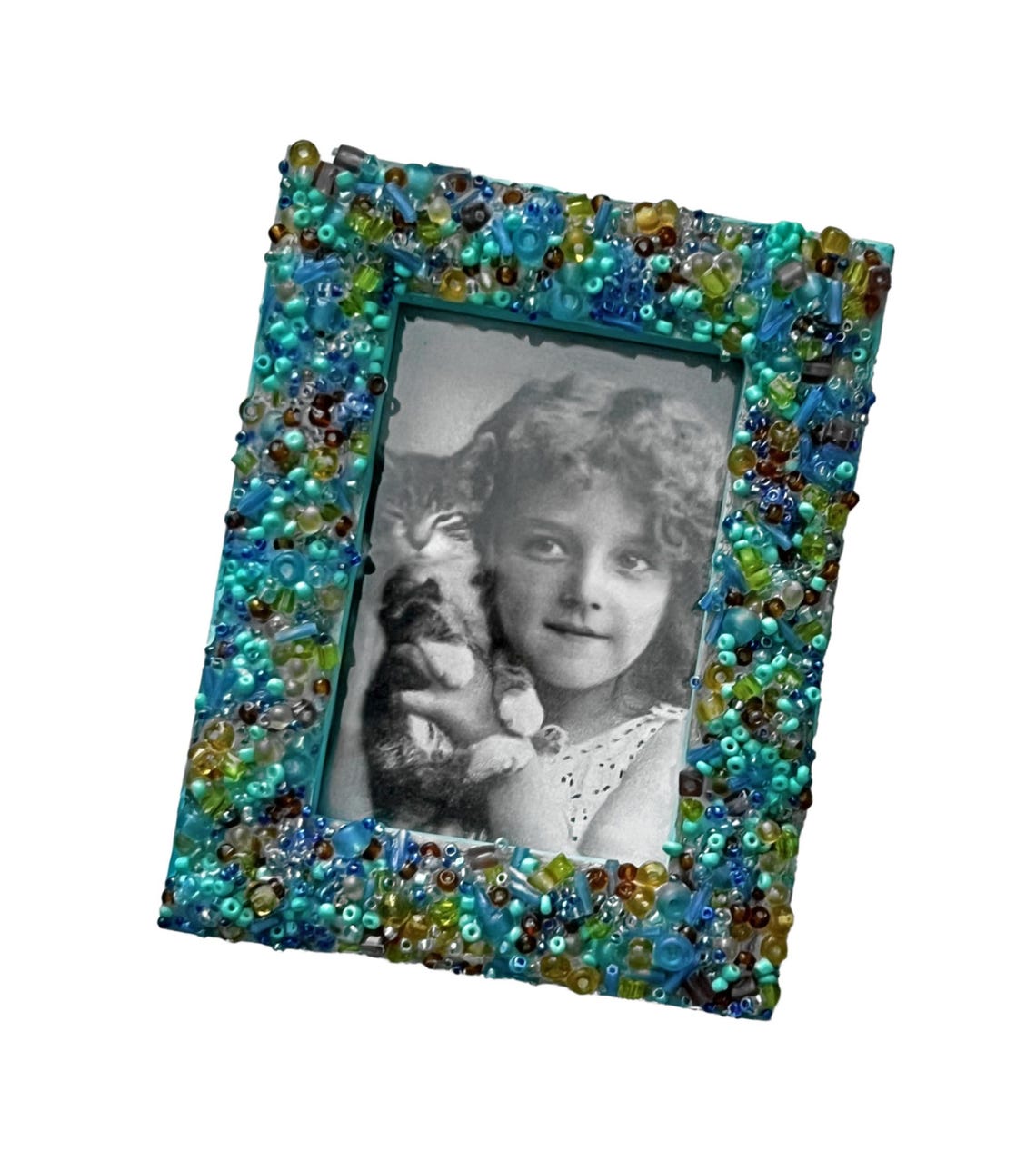 Aqua Beaded Photo Frame, Sand & Sea Color Gift (2.5x3.5 Inch) - Etsy
