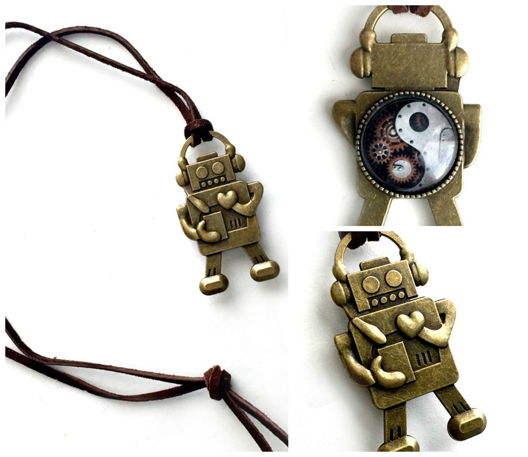 Reversible Robot Pendant, Bronze Robot With Leather Strap, Yin Yang ...
