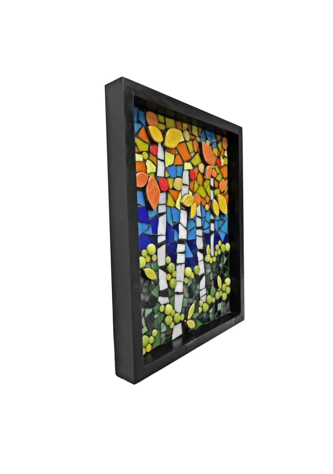 Framed Birch Meadow Trees Mosaic Art, Framed Mosaic Landscape Art ...