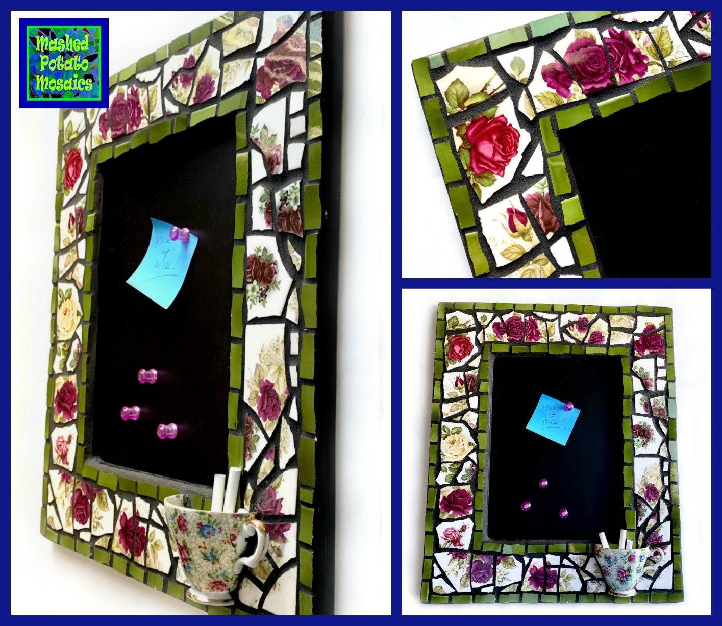 Mosaic Magnetic Chalk Board Mosaic Framed Chalkboard Mosaic - Etsy