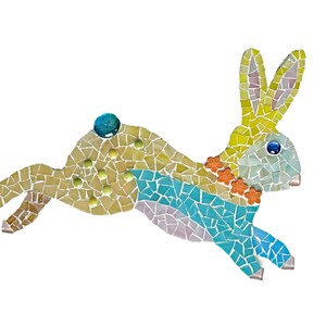 Mosaic Bunny Rabbit Art, Mixed Media Rabbit Wall Decor, Mosaic Bunny ...