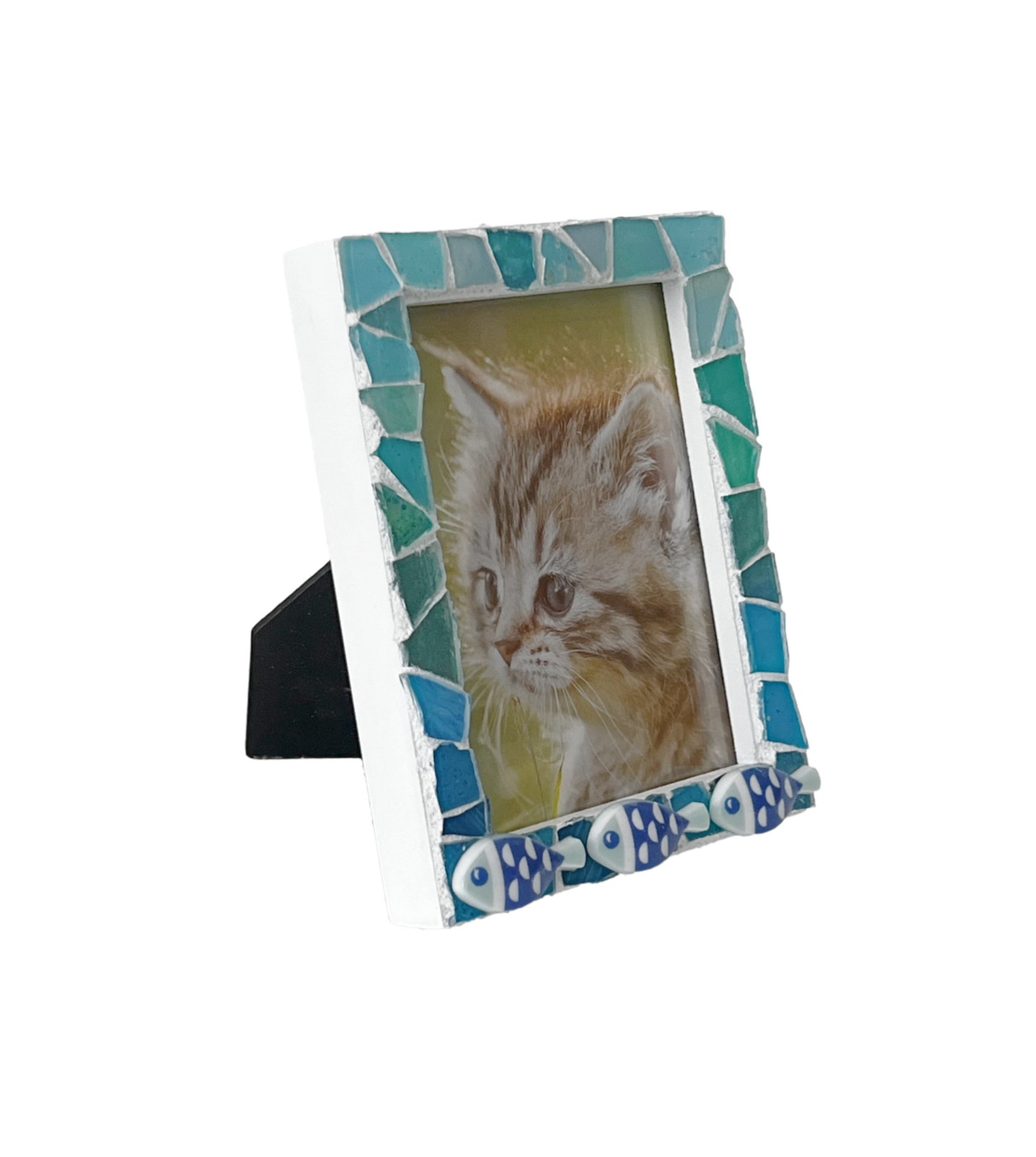 Blue Aqua Mosaic Fish Picture Frame, Beach House Frame, Mosaic Photo ...