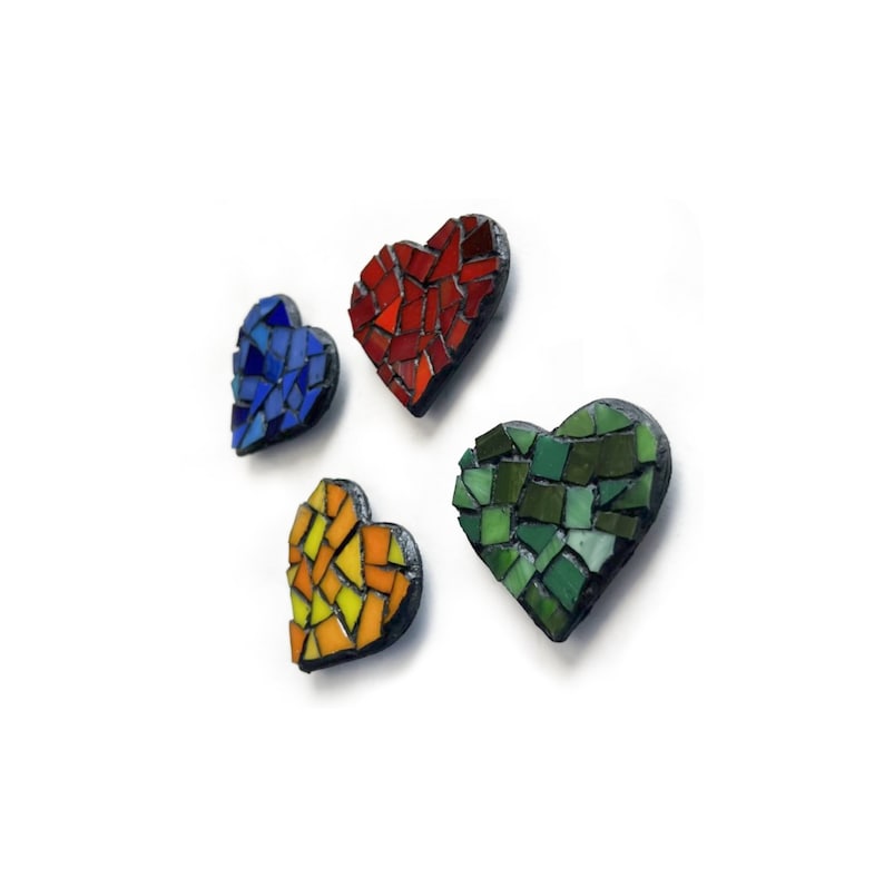 Mosaic Hearts Magnet Set FOUR Mosaic Heart Magnets 4 Heart - Etsy