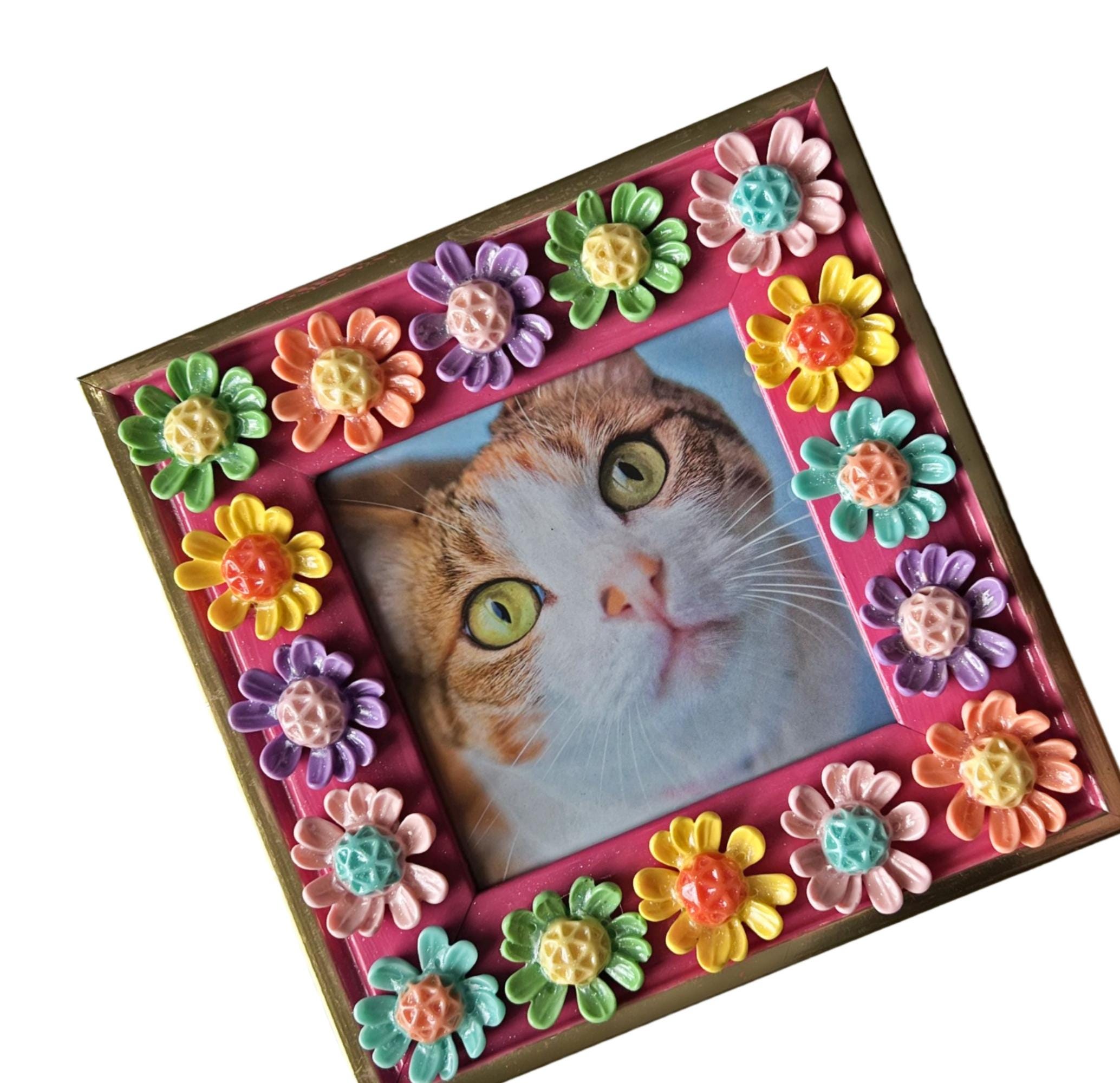 Multi Colored Flower Frame, 4x4 Square Frame, Orange Blue Yellow Purple ...