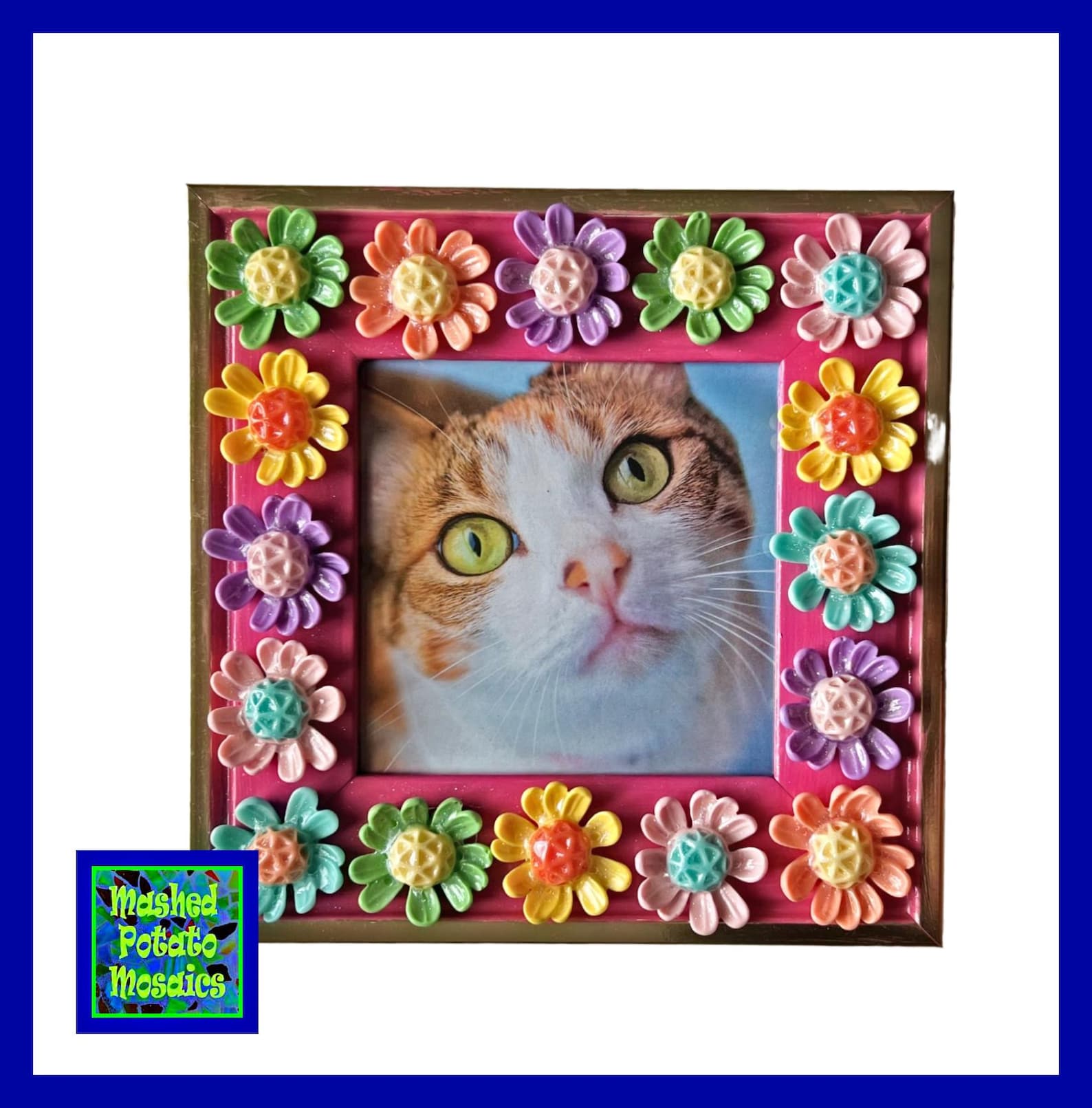 Multi Colored Flower Frame, 4x4 Square Frame, Orange Blue Yellow Purple ...