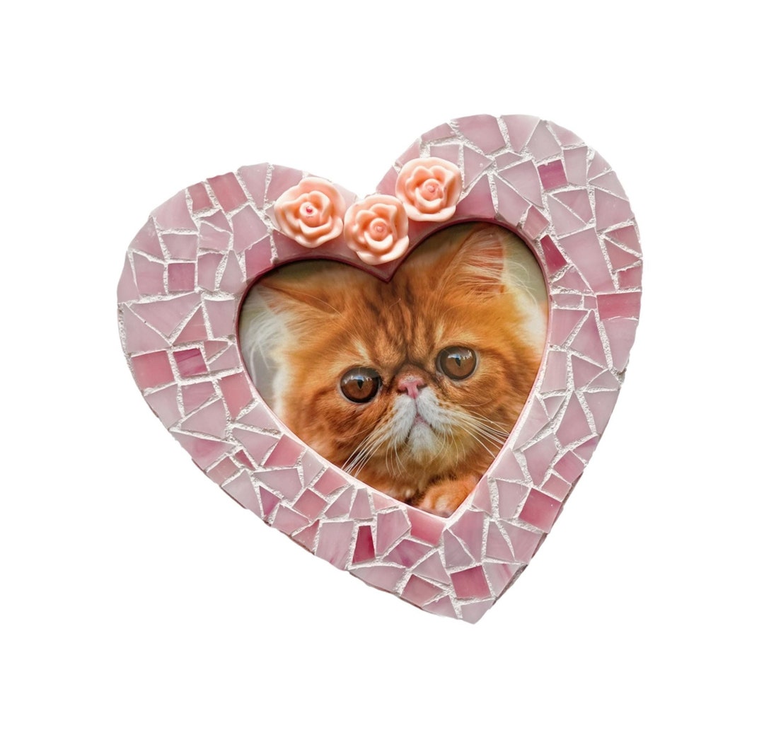 Pink Heart Shaped Frame With Roses, Mosaic Heart Frame, Handmade ...