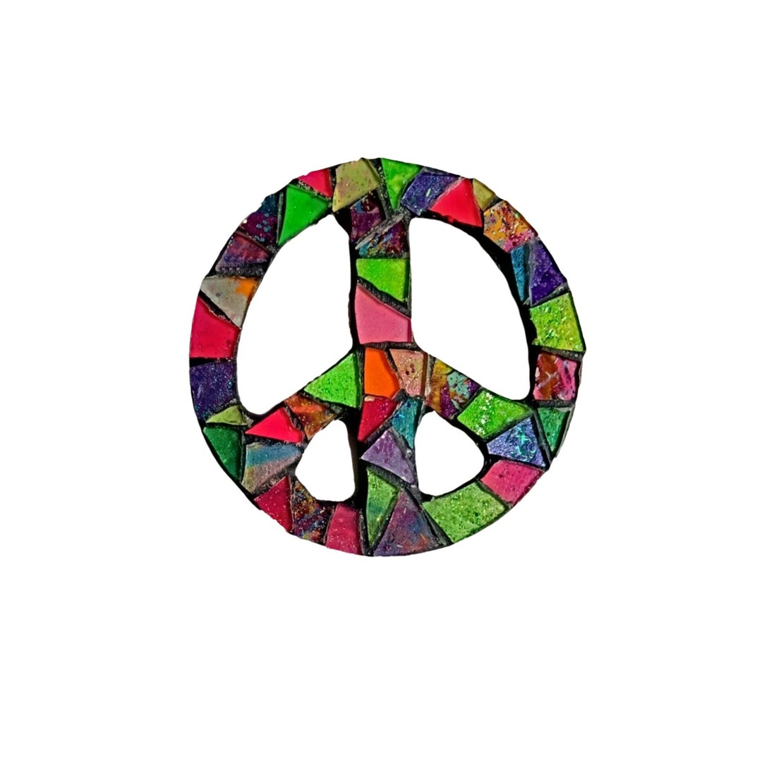 Mosaic PEACE Magnet, Mosaic Stained Glass Style Peace Sign Magnet ...