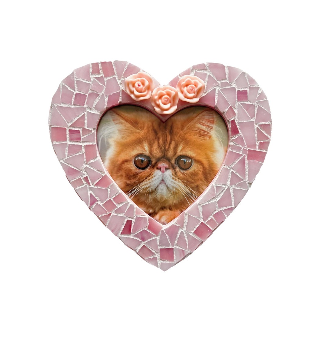 Pink Heart Shaped Frame With Roses, Mosaic Heart Frame, Handmade ...