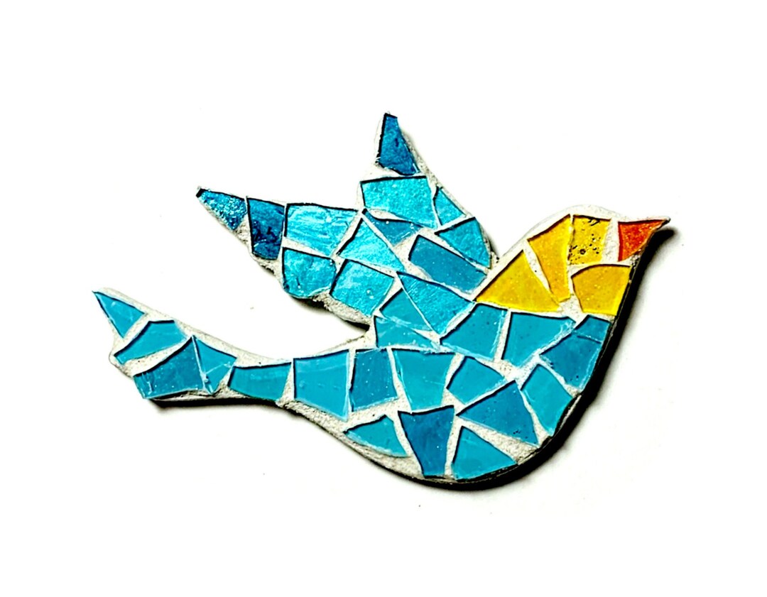 Mosaic Bird Magnet, Mosaic Glitter Bird Magnet, Blue Yellow Bird Magnet ...