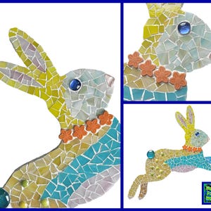 Mosaic Bunny Rabbit Art, Mixed Media Rabbit Wall Decor, Mosaic Bunny ...