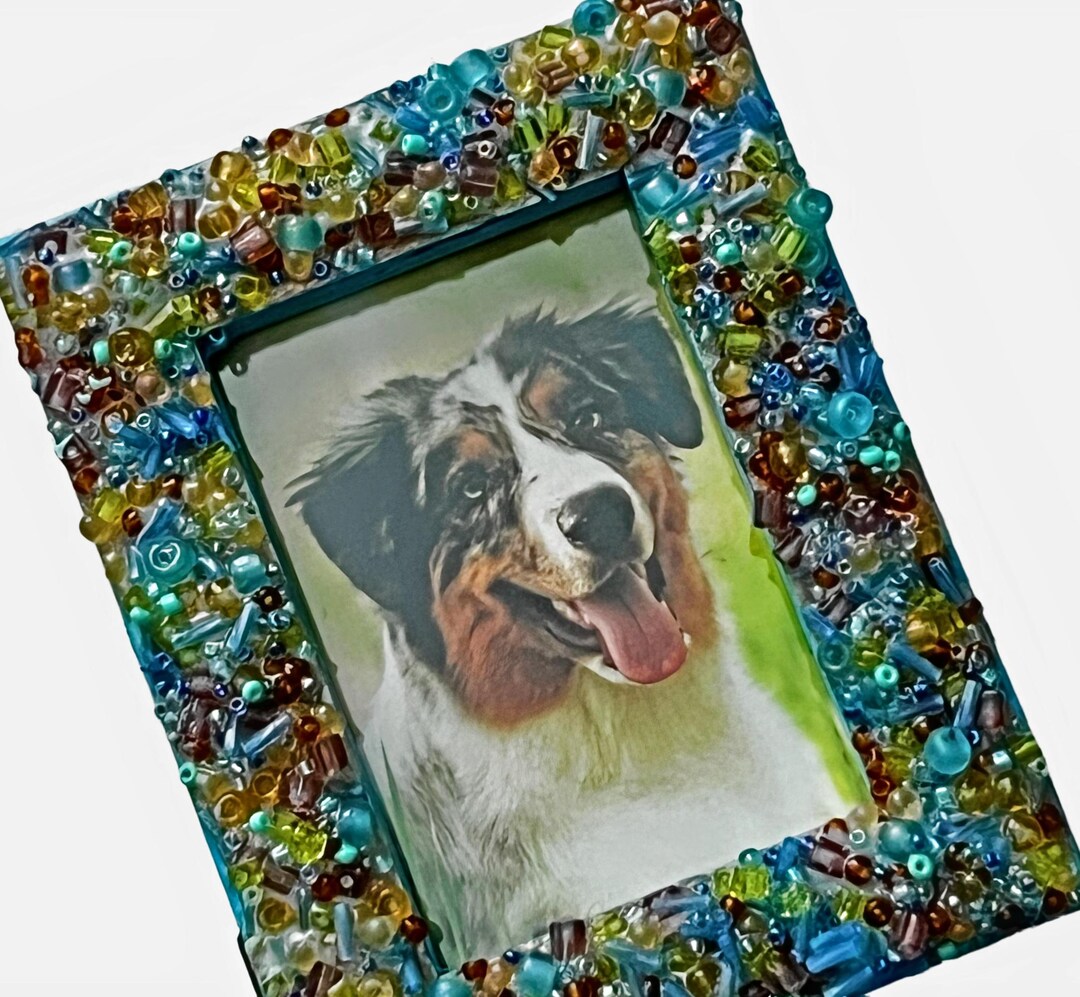 Aqua Blue Beaded Frame, Glass Beaded Frame, 2.5x3.5 Inch Photo Frame ...