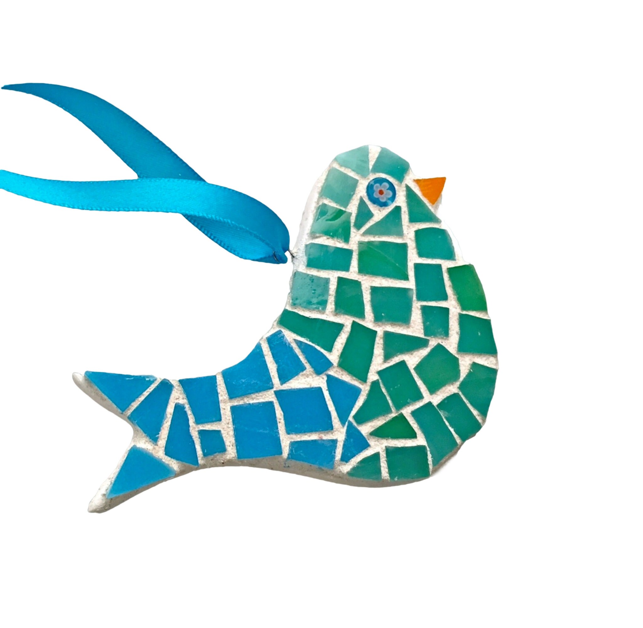 Mosaic Bird Ornament, Mosaic Blue Bird, Hanging Mosaic Bluebird, Blue ...