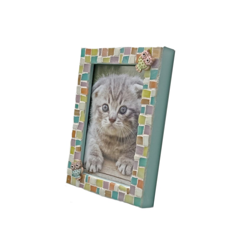 Mosaic Owl Frame Teal Pink Coral Yellow White Mosaic Owl - Etsy