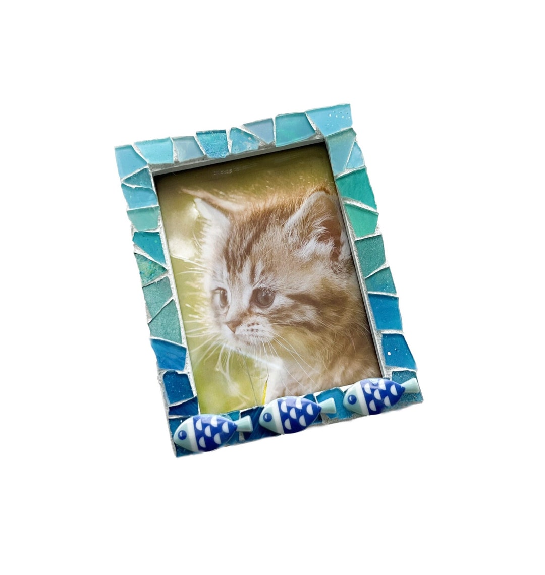 Blue Aqua Mosaic Fish Picture Frame, Beach House Frame, Mosaic Photo ...